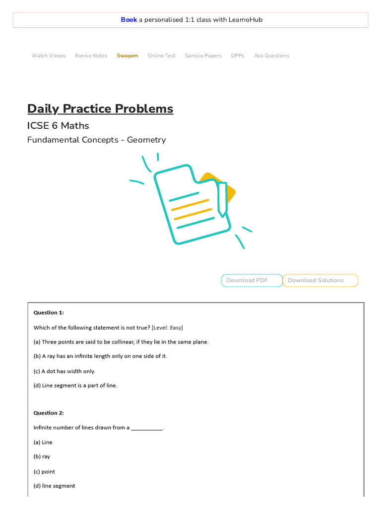 ICSE 6 Geometry Daily Practice Problems | PDF | Line (Geometry ...