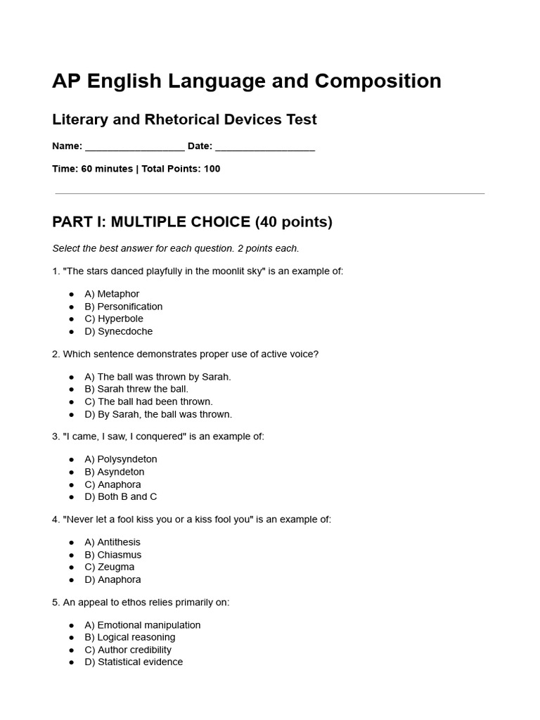 AP English Language Test on Rhetoric | PDF | Logos | Argument