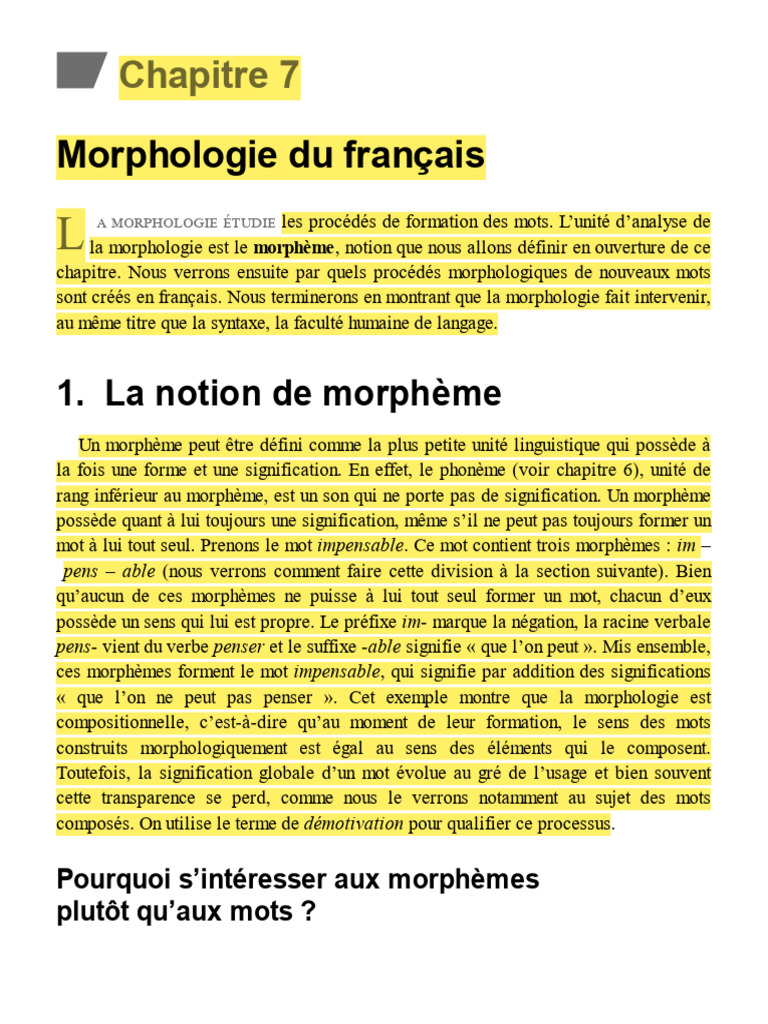 Morphologie du français : morphèmes et formation des mots | PDF ...