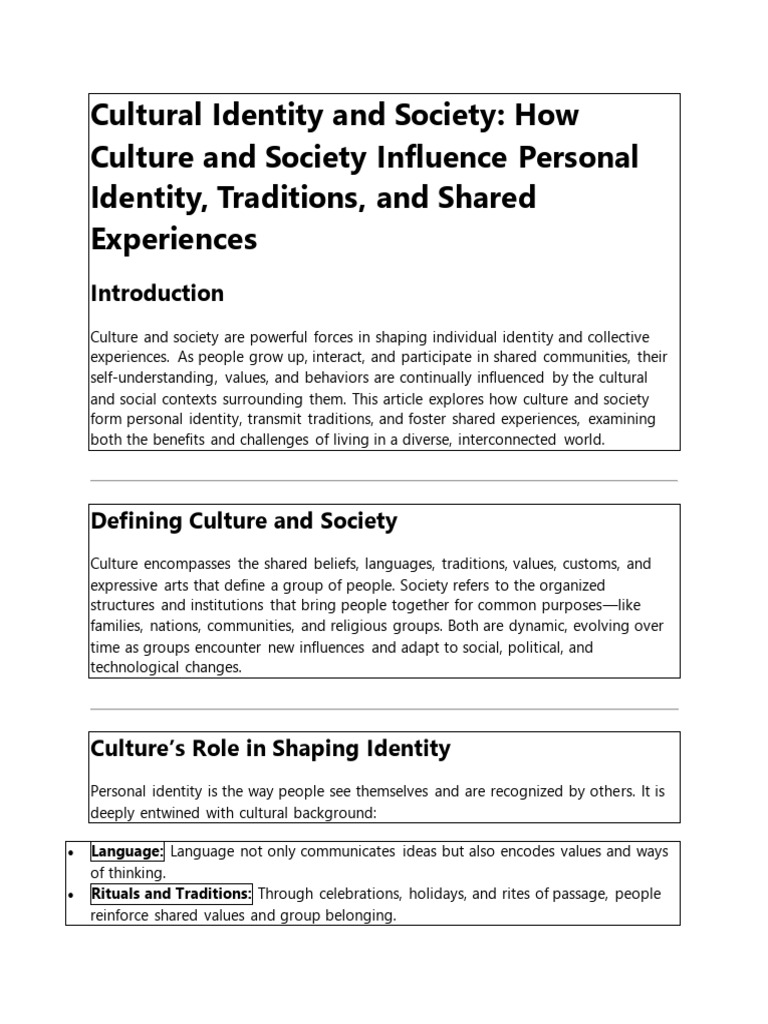 Cultural Identity and Society:How Culture and Society Influence ...