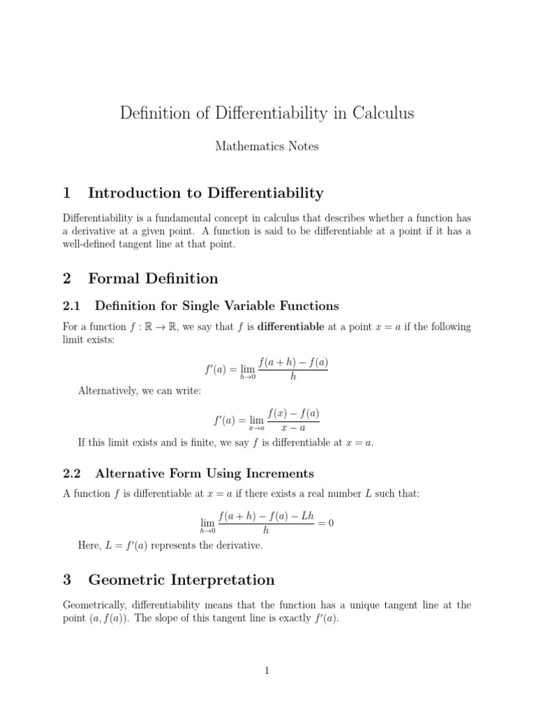 Definition of Differentiability in Calculus | PDF | Derivative ...