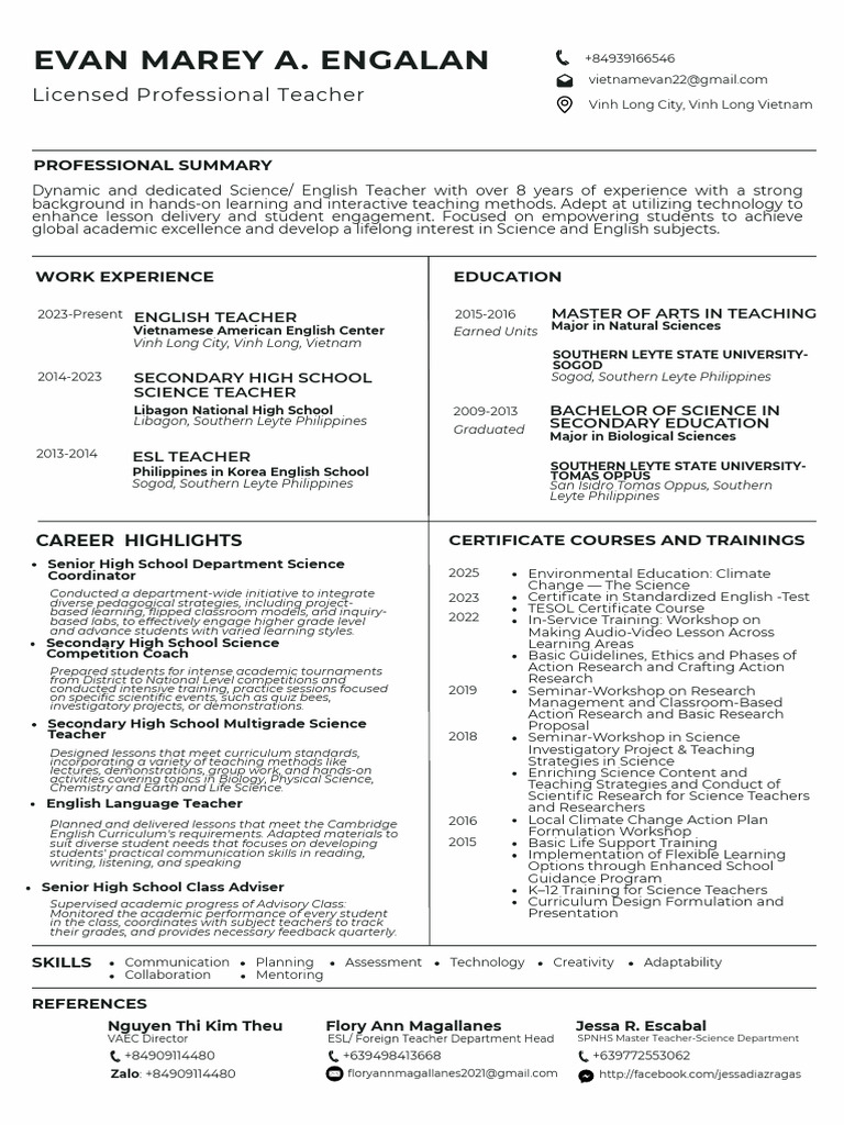 EVAN MAREY A. ENGALAN CV | PDF | Teachers | English As A Second Or Foreign Language