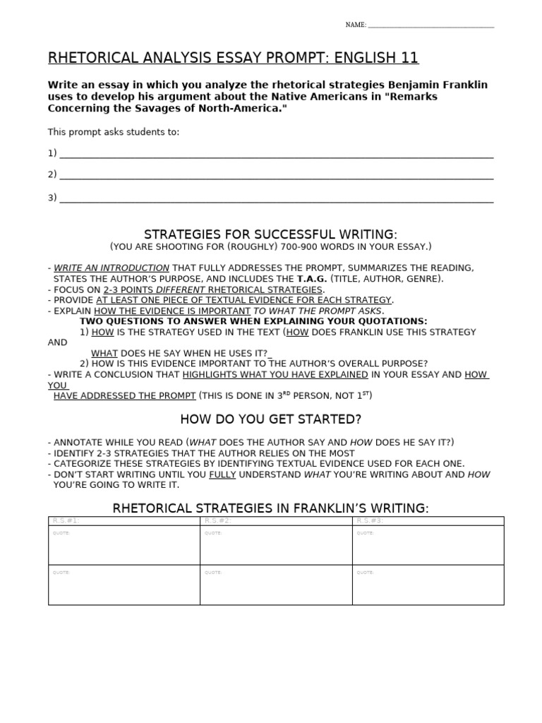 English - 11 - Rhetorical Analysis Essay Prompt | PDF