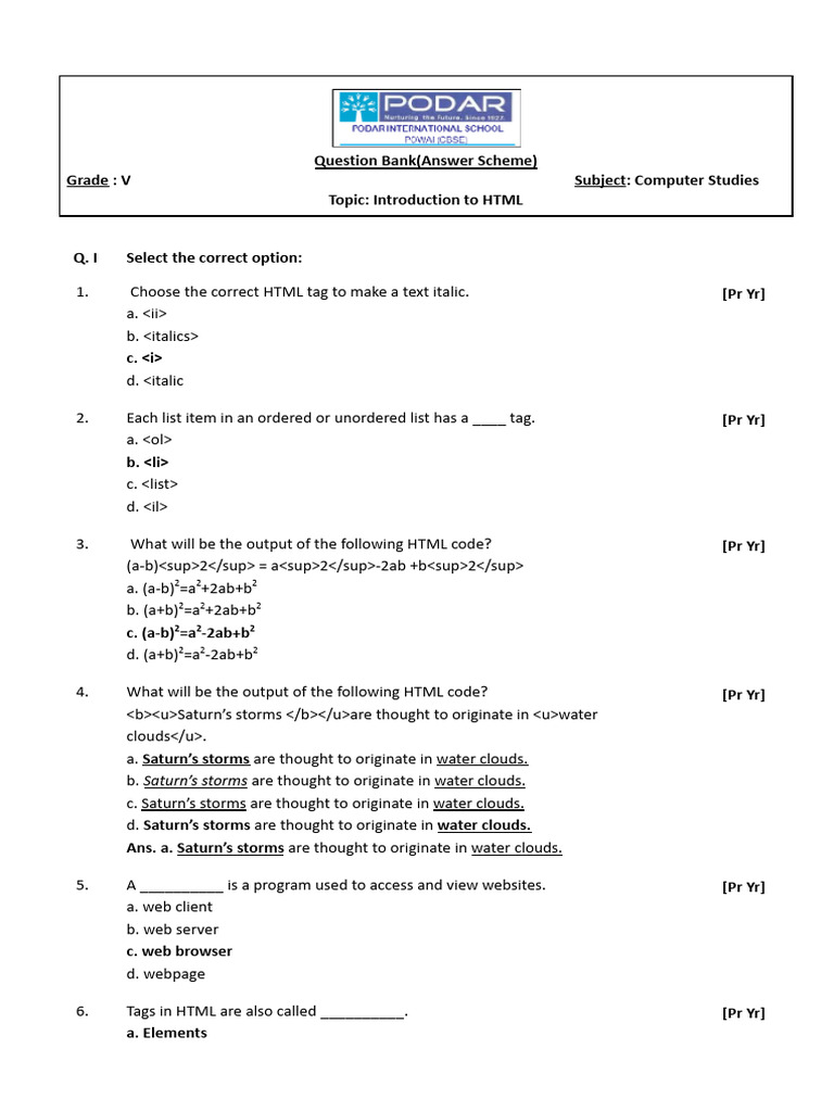 As QB V IntroductiontoHTML | PDF | Html | Html Element