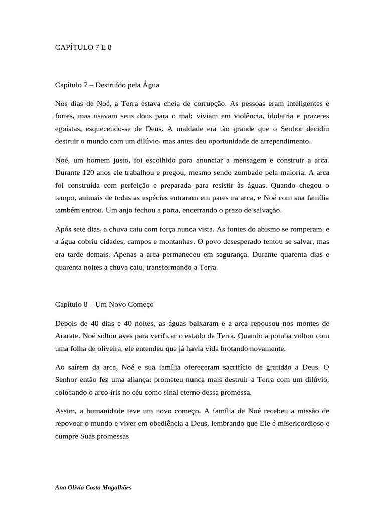 Capítulo 7 e 8 (1) 222 | PDF | Noé | Mito do Dilúvio