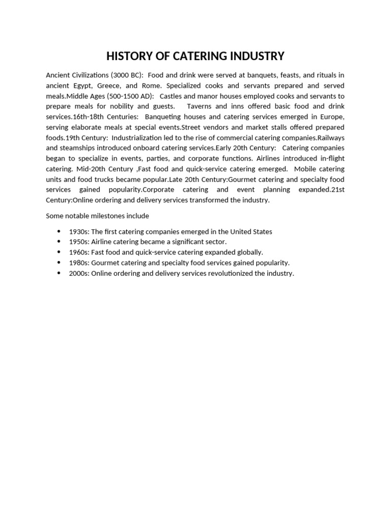 History of Catering Industry | PDF