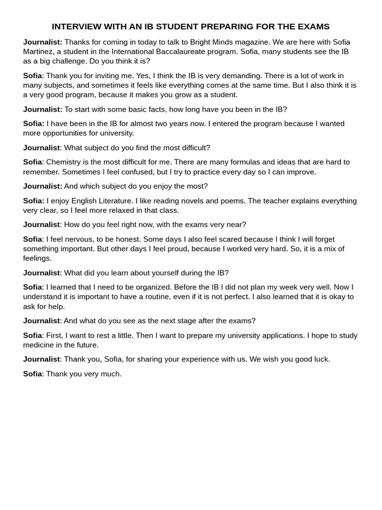 Interview With An Ib Student Preparing For The Exams | PDF