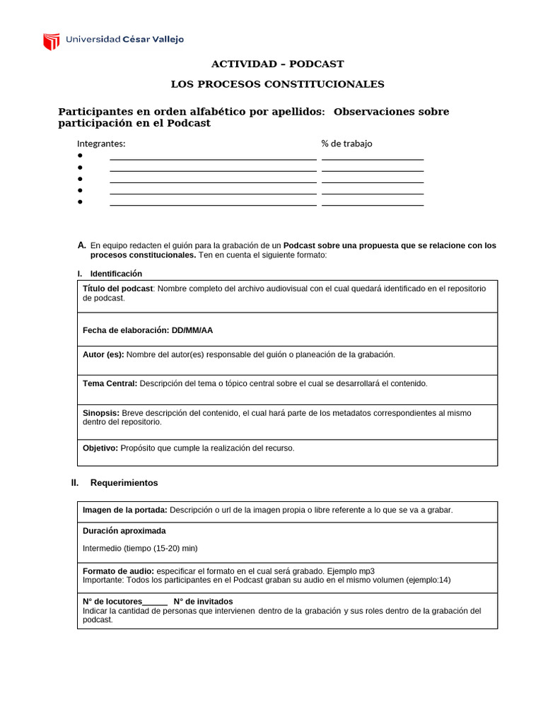 Formato para Elaborar El Podcast | PDF