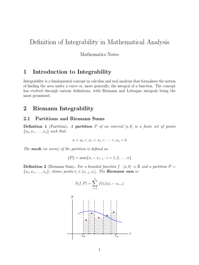 Definition of Integrability in Mathematical Analysis | PDF | Integral ...