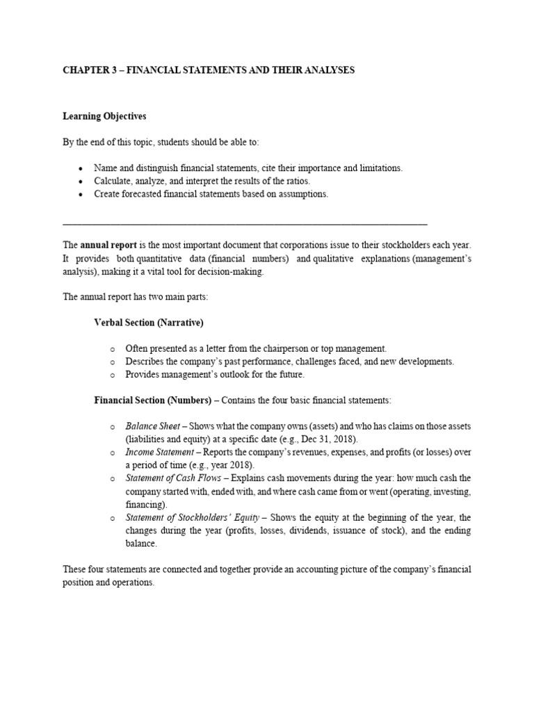 Chapter 3 Financial Statements and Their Analyses | PDF | Equity (Finance) | Retained Earnings