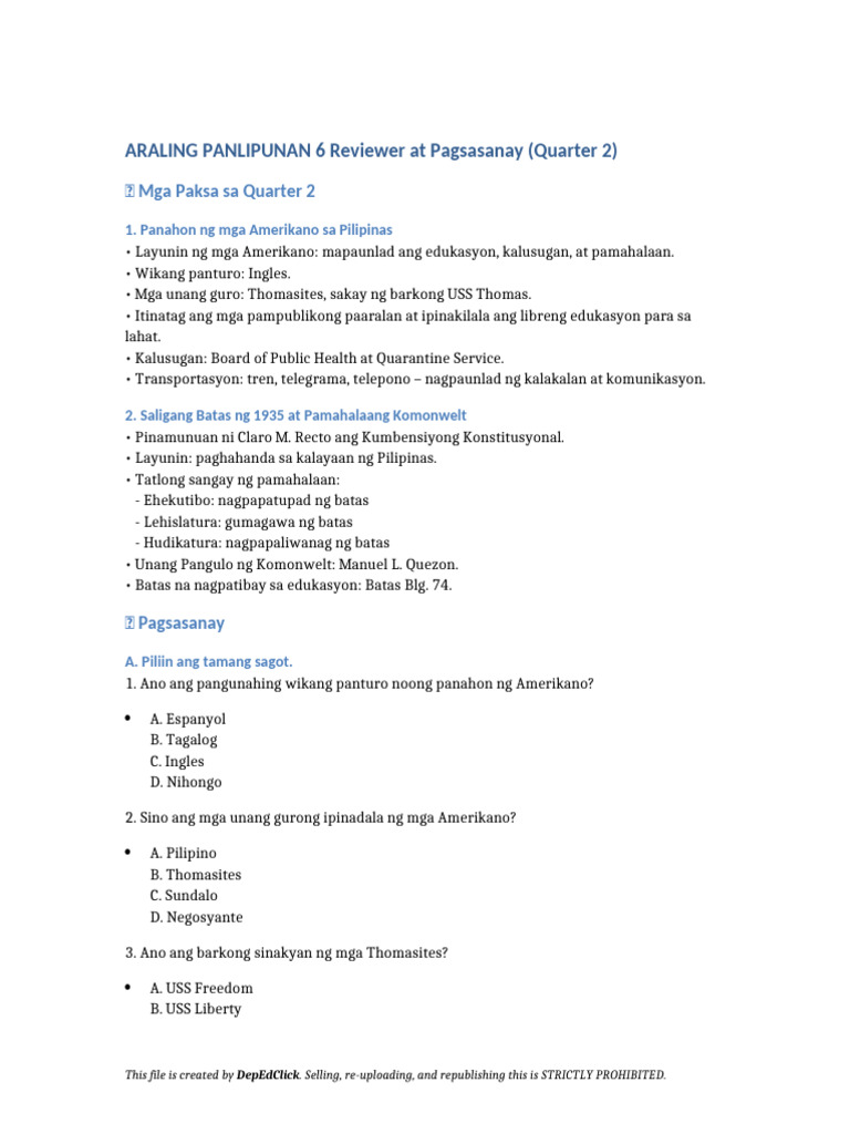 AP6 Reviewer at Pagsasanay | PDF