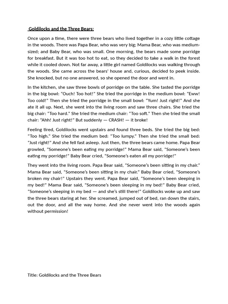 Goldilocks and the Three Bears | PDF | Goldilocks And The Three Bears