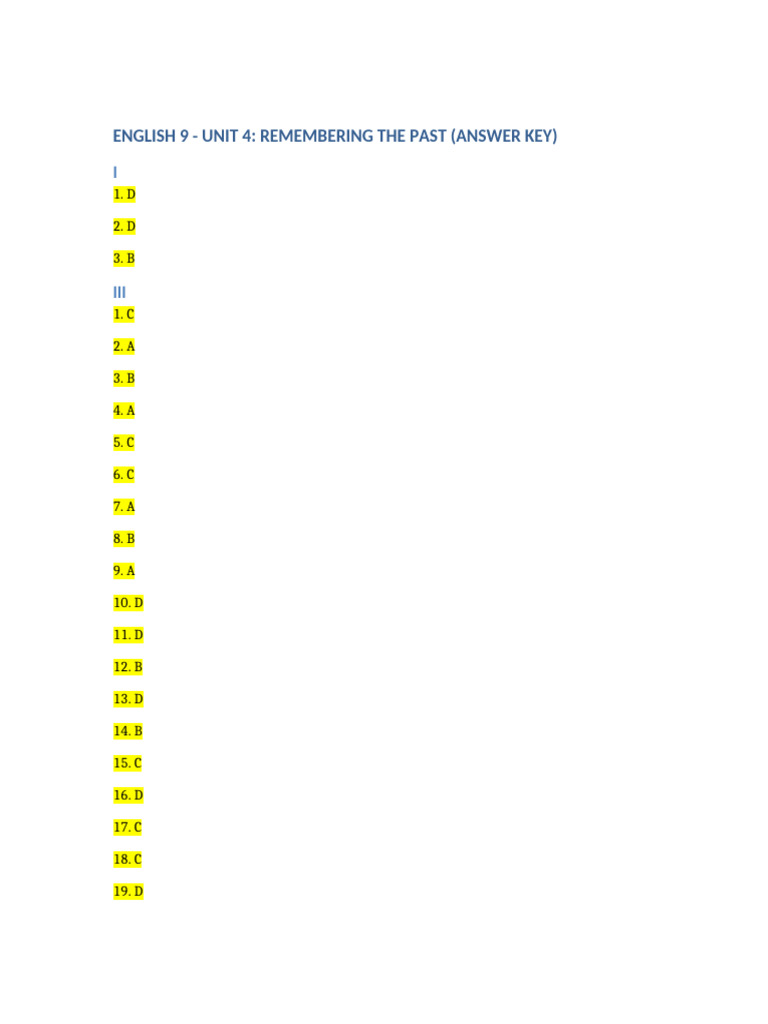 English 9 Unit 4 Answer Key | PDF