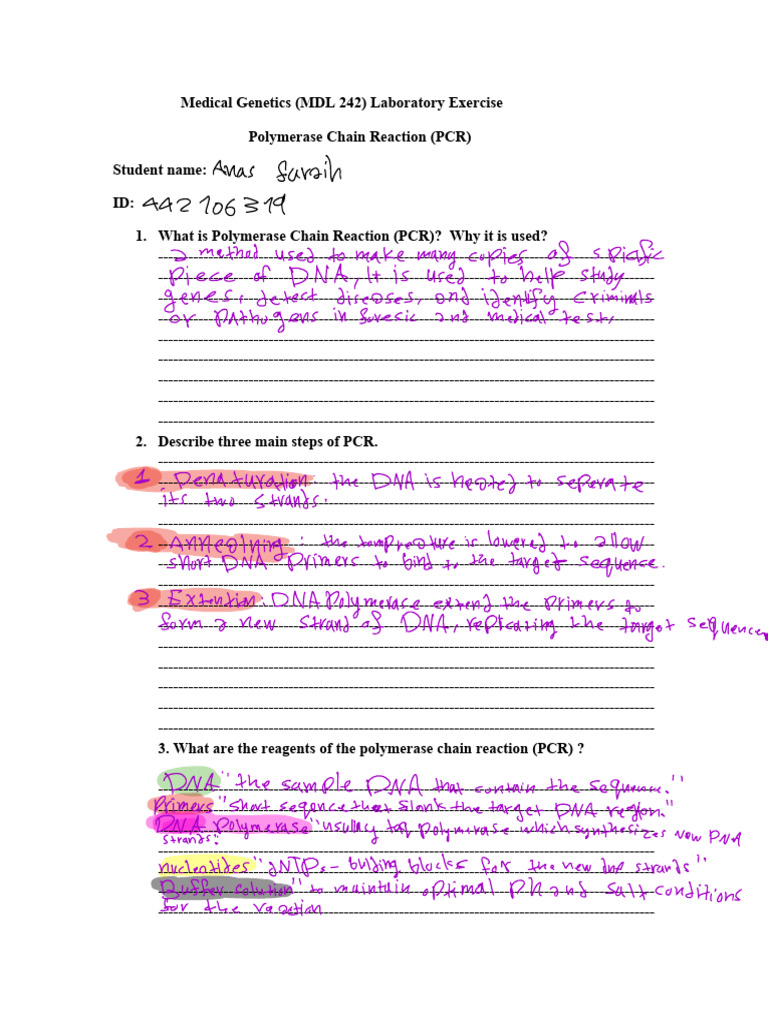 Lab Exercie - PCR and Its Applications | PDF | Polymerase Chain ...