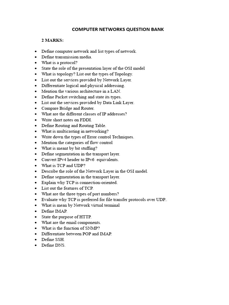 Model Question Bank CN | PDF | Computer Network | Internet Protocol Suite
