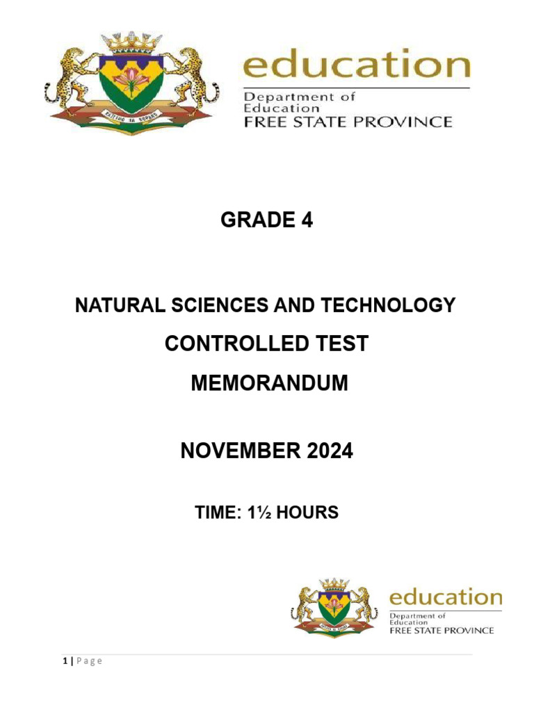Grade 4 Natural Sciences Test Memo | PDF | Outer Space