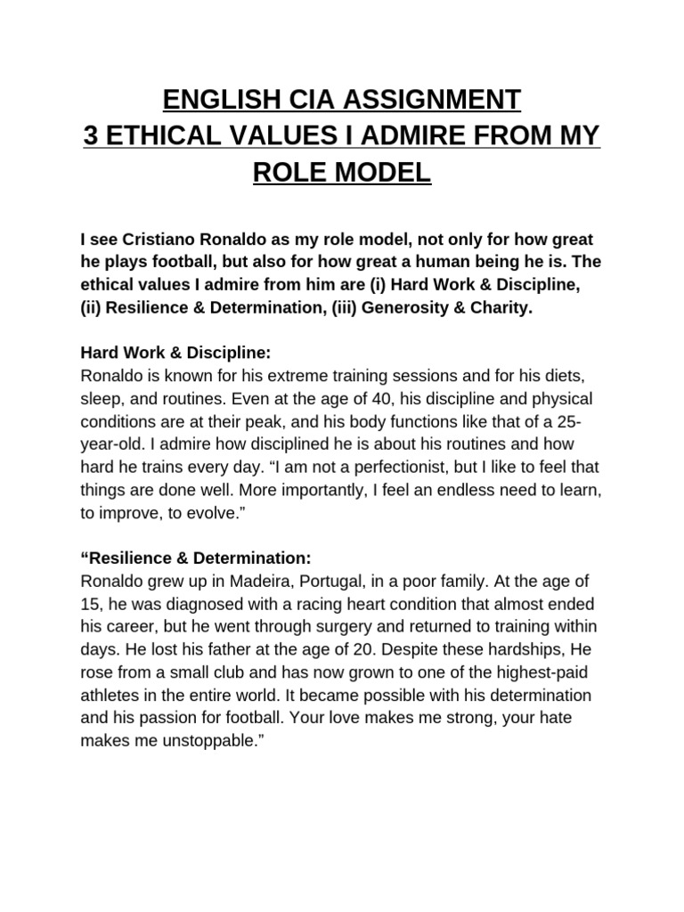 English CIA - Ethicak Values I Sdmire From My Role Model | PDF