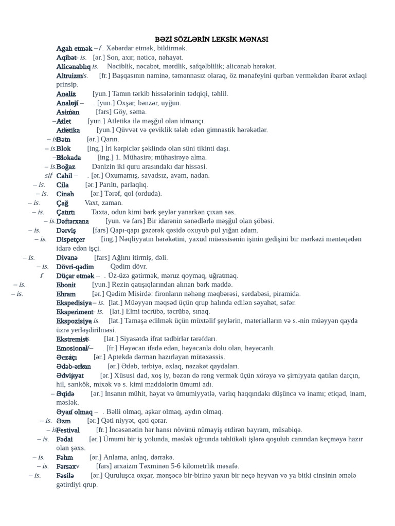 Bəzi̇ Sözləri̇n Leksi̇k Mənasi | PDF
