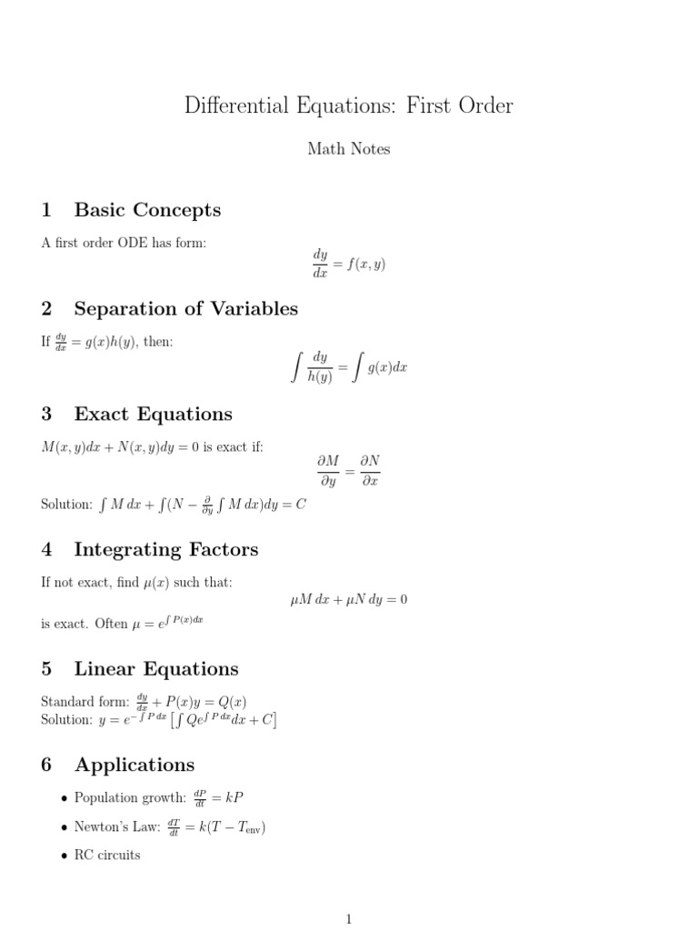 Differential Equations: First Order: 1 Basic Concepts | PDF