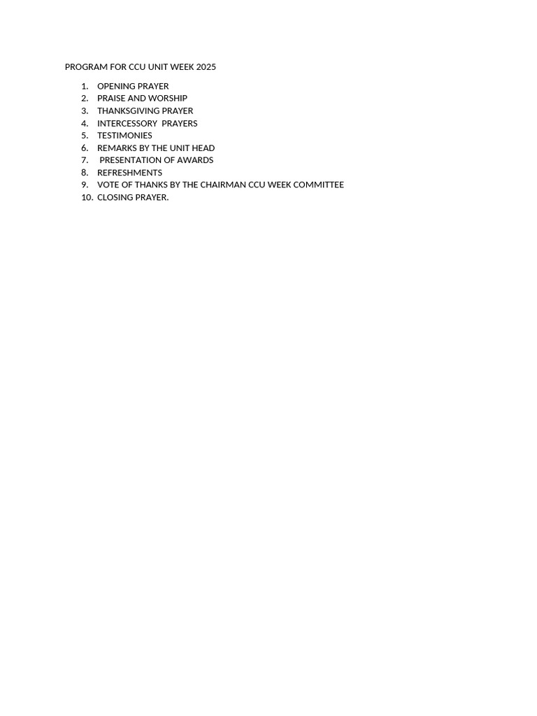 CCU Unit Week 2025 Program Outline | PDF