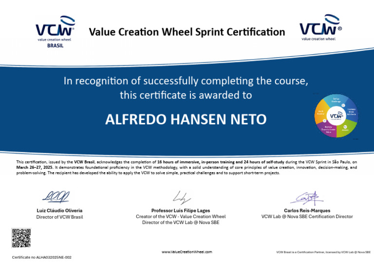 Alfredo Hansen Neto: Value Crea) On Wheel Sprint Cer) Fica) On | PDF