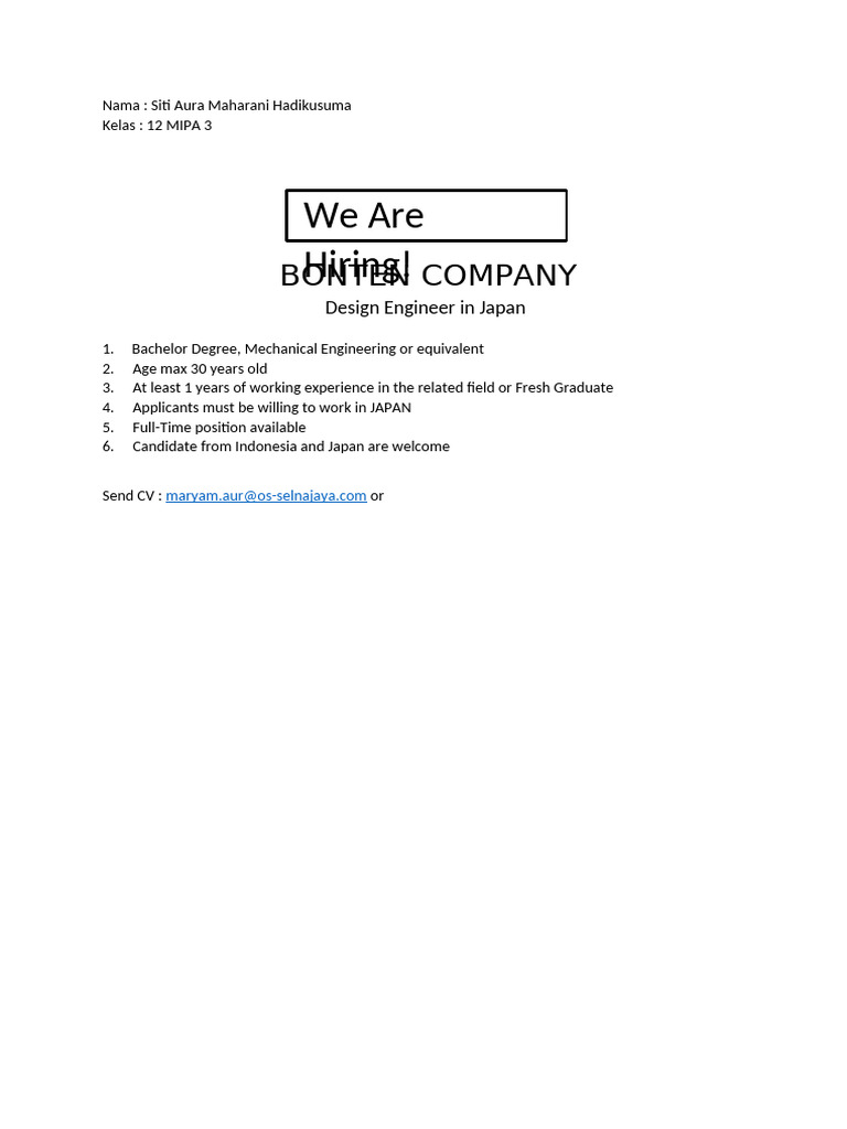 Application Letter Siti Aura Maharani | PDF