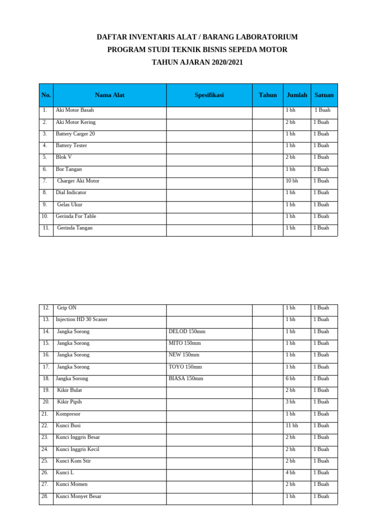 Daftar Inventaris Alat | PDF