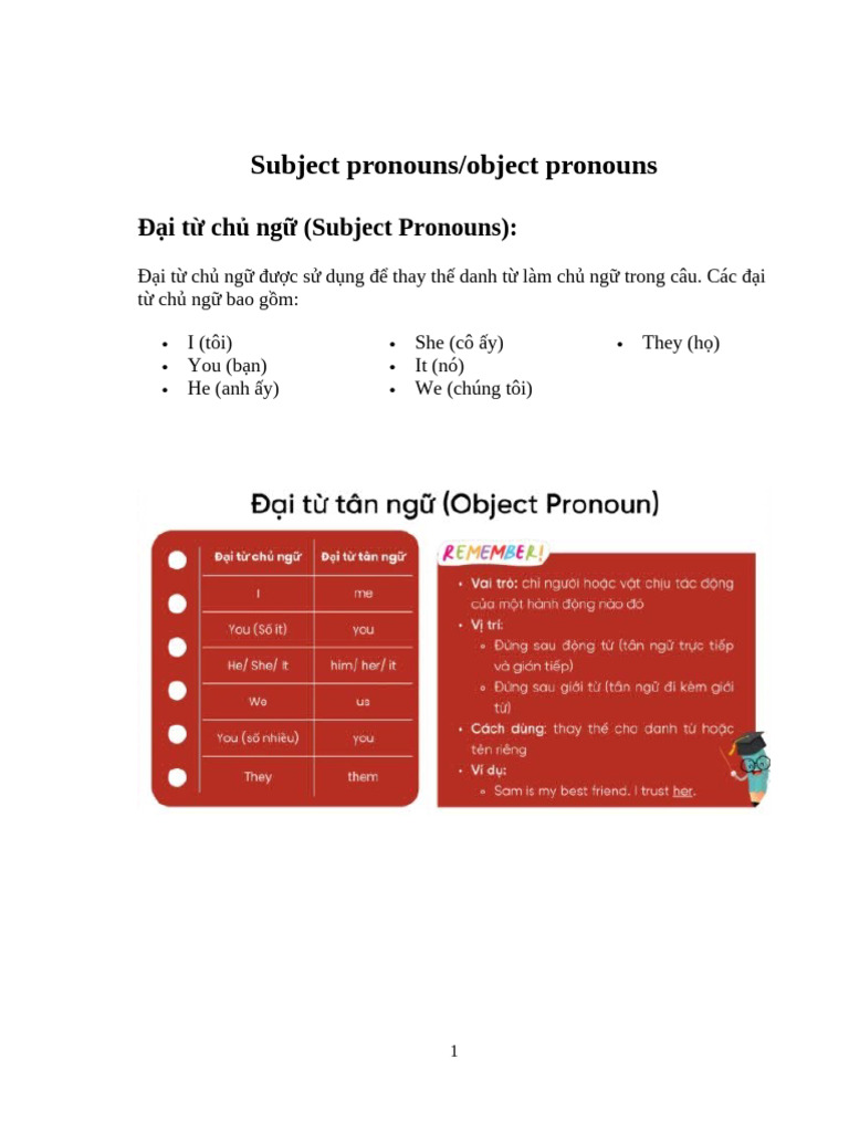Subject and Object Pronouns Exercises | PDF