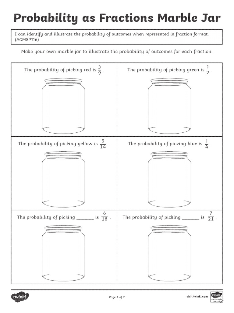 Probability As Fractions Marble Jar Activity Sheet - SE | PDF