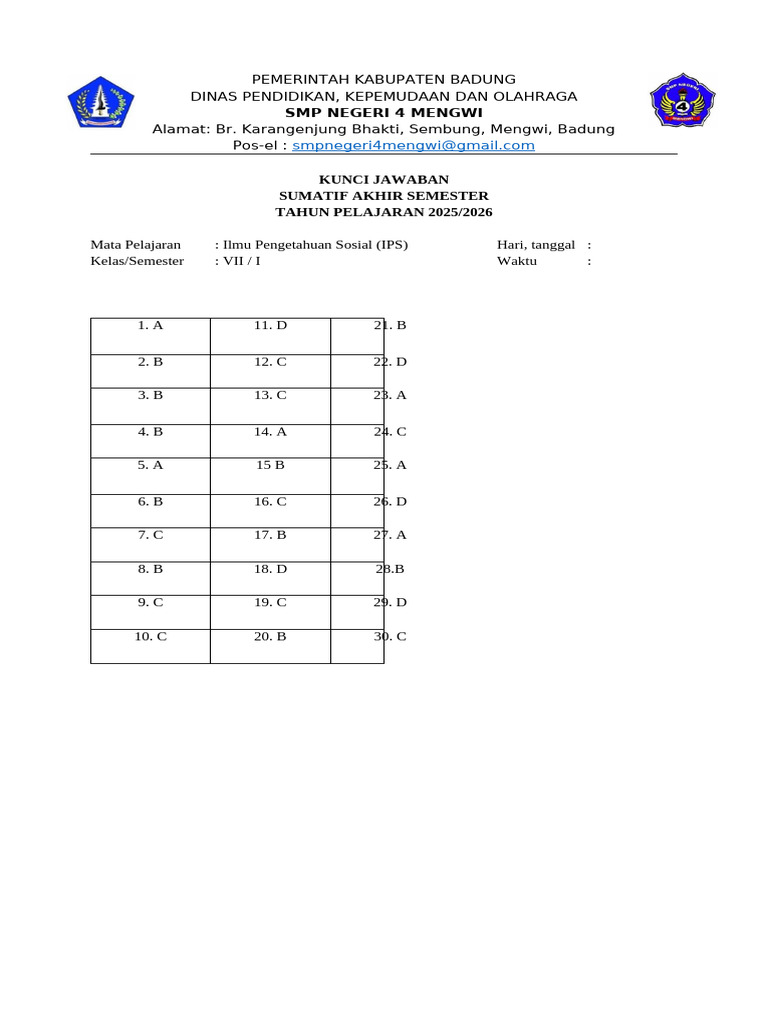 Kunci Jawaban Sas Ips Kelas Vii | PDF