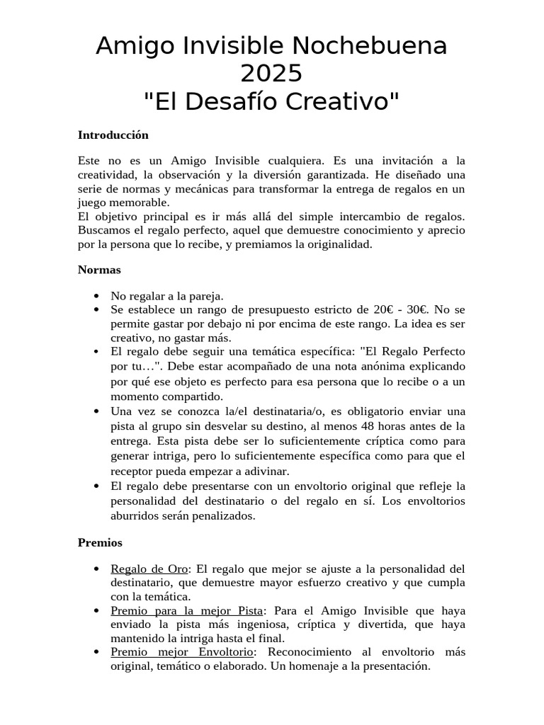 Amigo Invisible Creativo 2025 | PDF