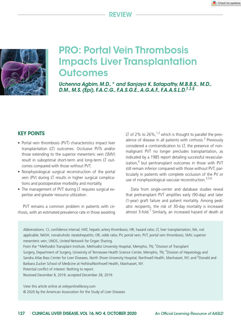 Clinical Liver Disease - 2020 - Agbim - PRO Portal Vein Thrombosis ...