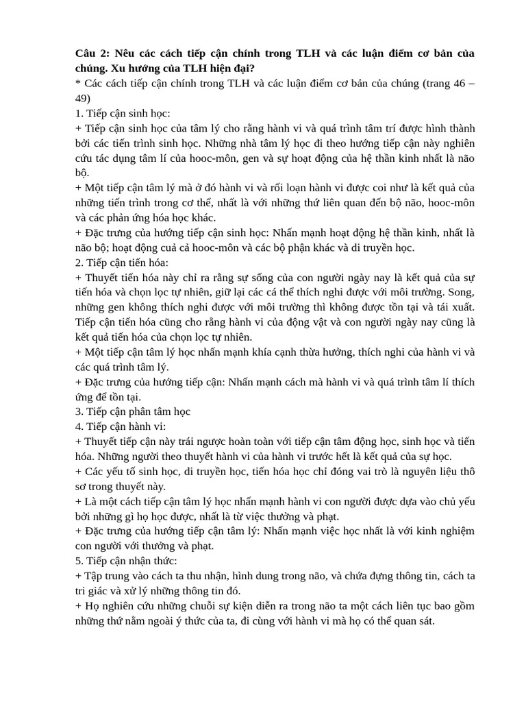 Đề cương thi cuối kỳ.NVD cơ bản TLH | PDF