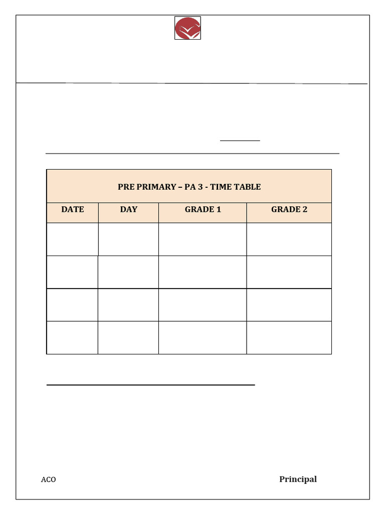Pa 3 Time Table & Portion For Grade 1 & 2 2025-26 | PDF