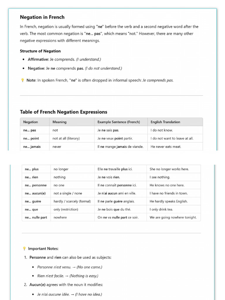 Negation in French | PDF