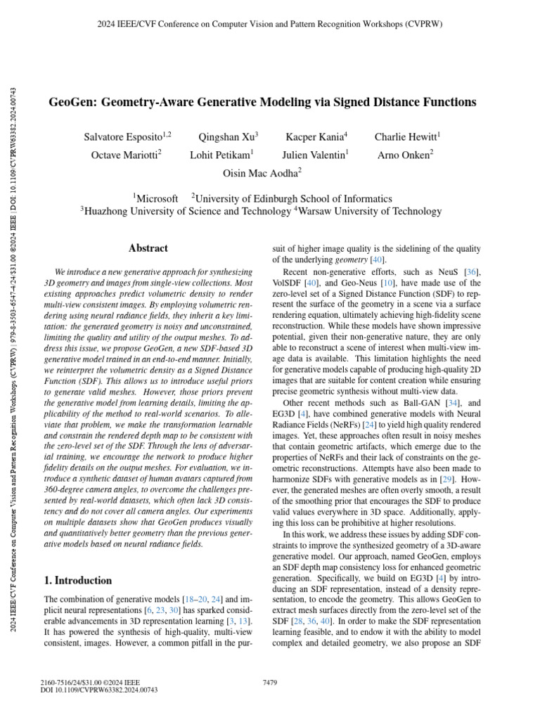 GeoGen Geometry-Aware Generative Modeling Via Signed Distance Functions | PDF | 3 D Computer ...