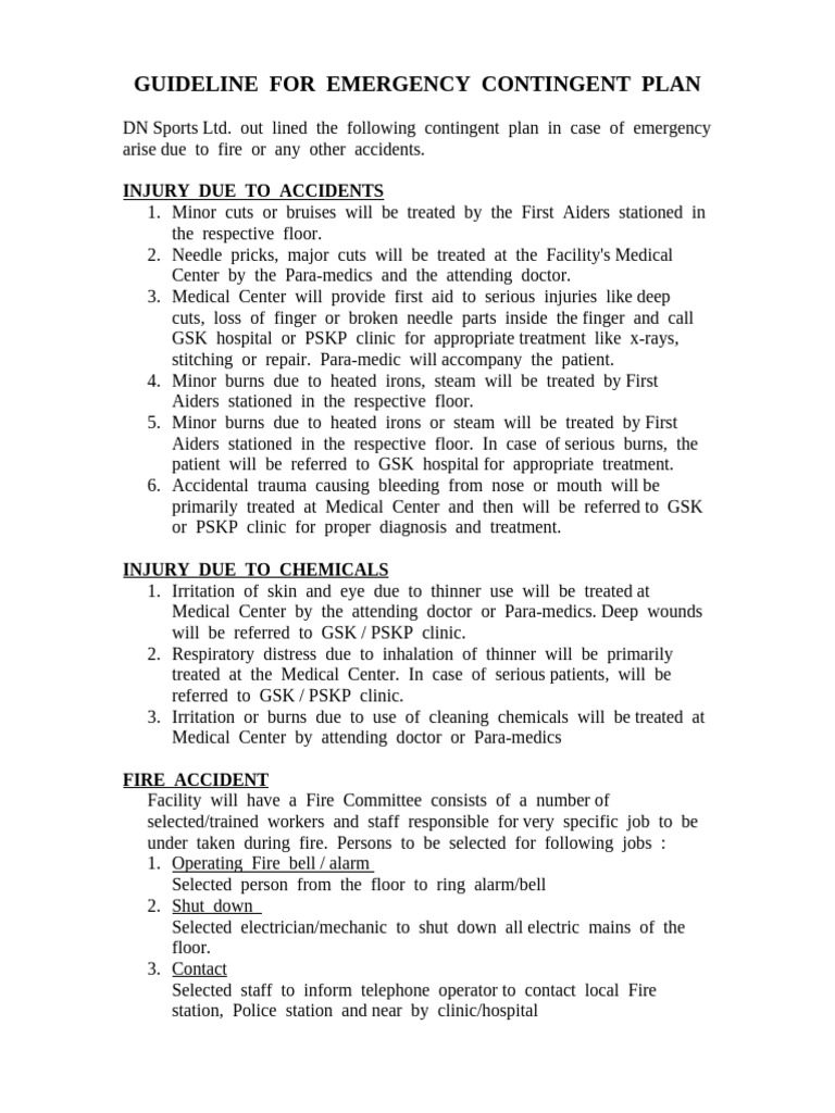 Emergency Contingent Plan | PDF | First Aid | Firefighting