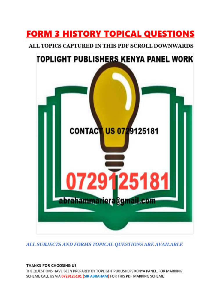 Form 3 History Questions on Colonization | PDF | Kenya | British Empire