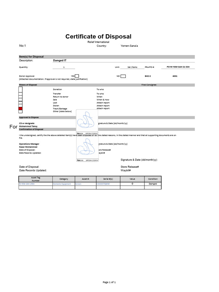 Yemen IT Equipment Disposal Report | PDF