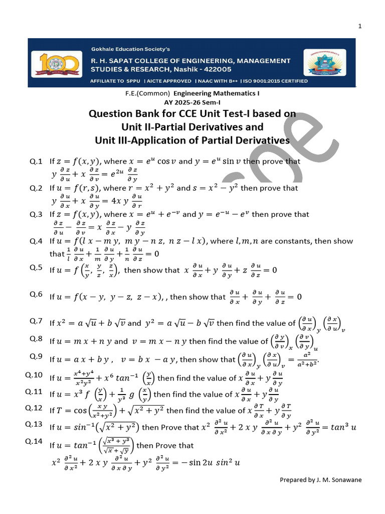 Partial Derivatives Question Bank | PDF | Electronics | Electromagnetism