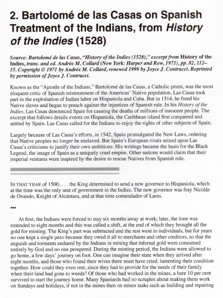 Bartolome de Las Casas On Spanish Treatment of The Indians From History ...