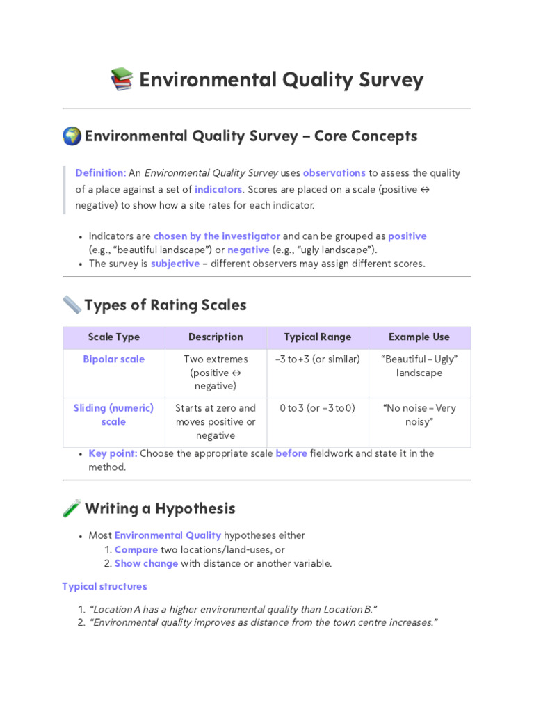 Environmental Quality Survey Guide | PDF | Hypothesis | Reliability ...