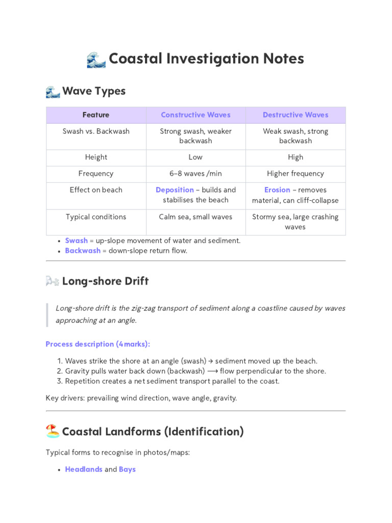 Igcse Geography Paper 4 Coast Investigation Pdf Coast Beach