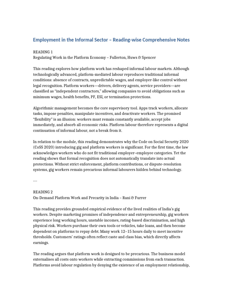 Informal Sector Employment Insights | PDF | Employment | Labour Economics