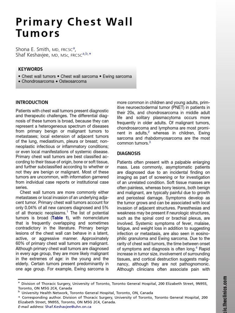 Primary Chest Wall Tumors | PDF | Sarcoma | Benign Tumor