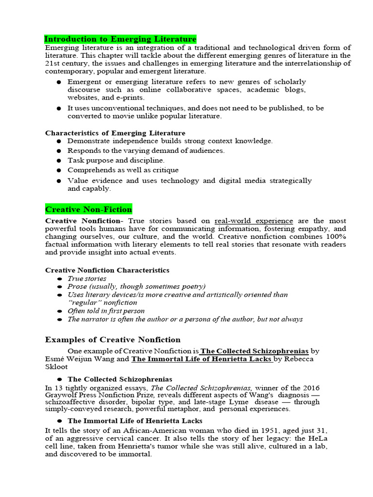 Emerging Genres in 21st Century Literature | PDF | Creative Nonfiction