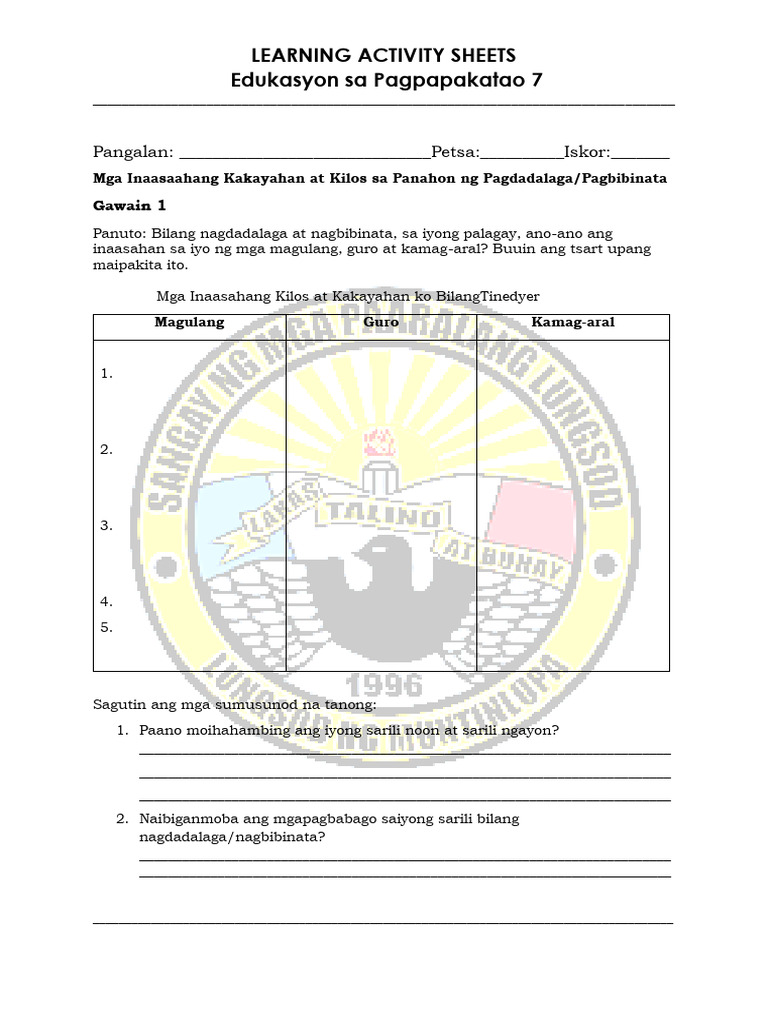 EsP 7 Q1 - LAS 1 | PDF