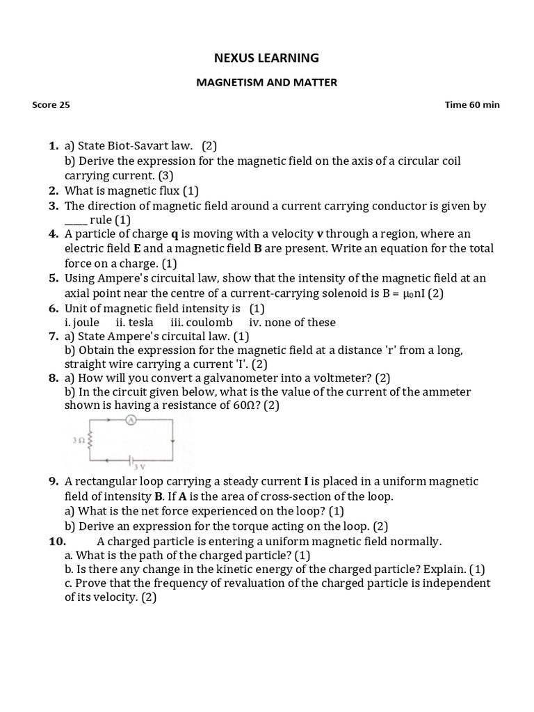 Magnetism and Matter Study Guide | PDF | Magnetic Field | Electric Current