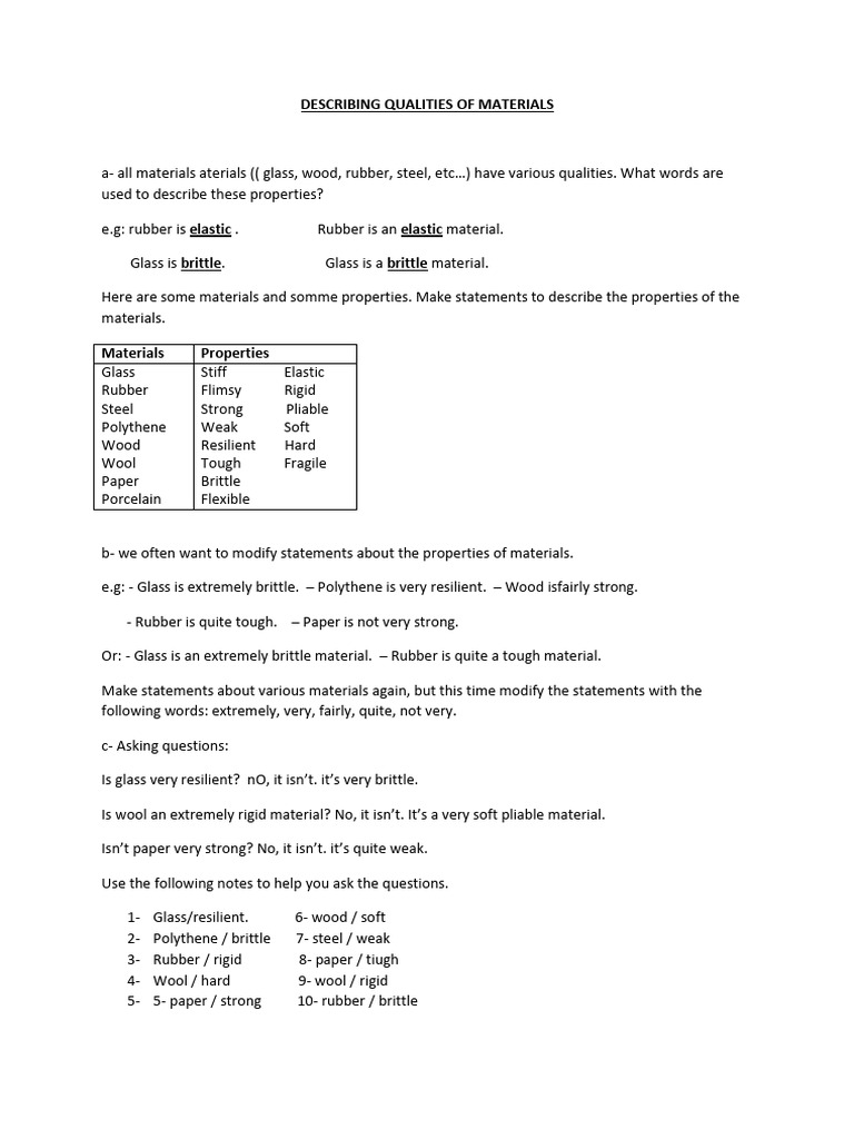 Describing Qualities of Materials - Ang 4.2 | PDF