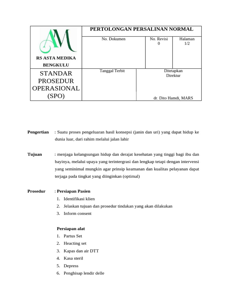 SPO PERTOLONGAN PERSALINAN NORMAL 11 | PDF